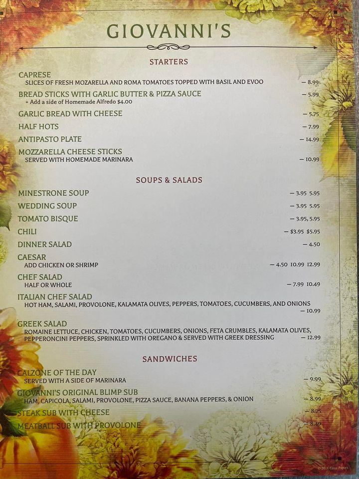 Menu at Giovanni's pub & bar, Fairborn, 215 W Main St