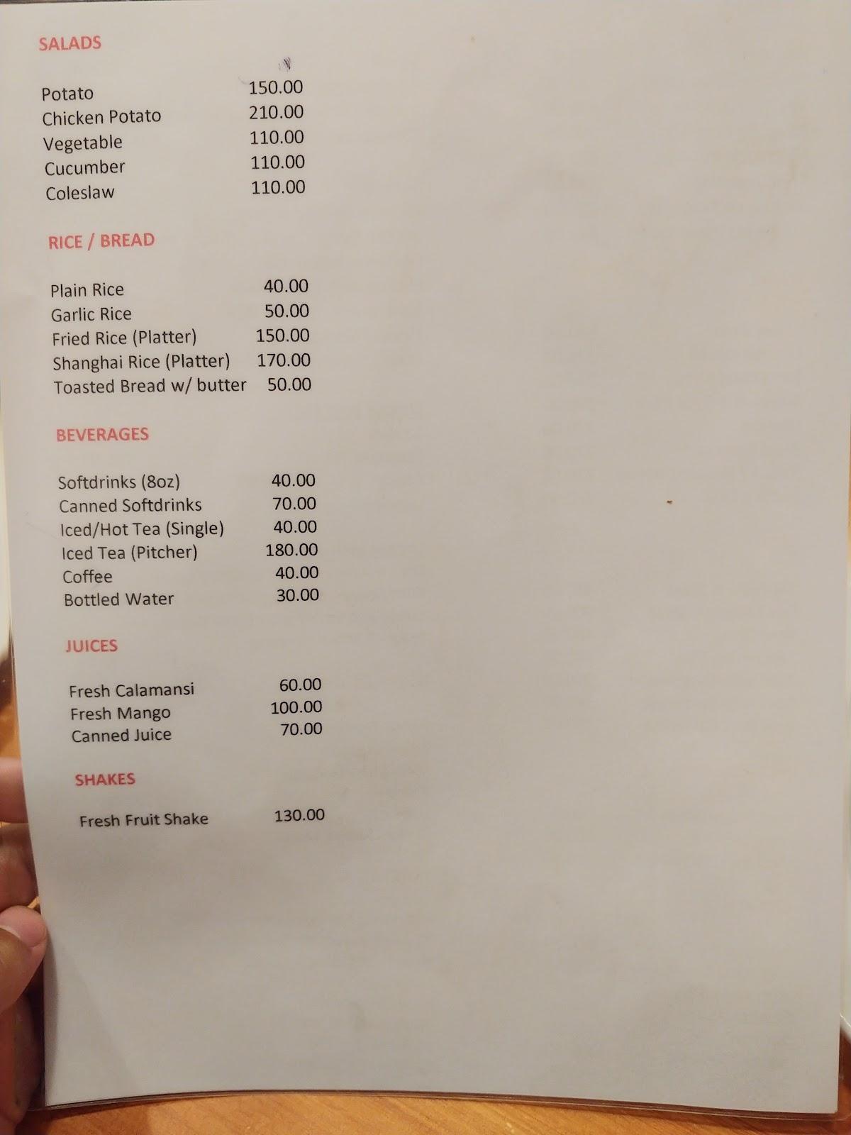 Menu at Kusina Clasica restaurant, Cebu City, GND Building