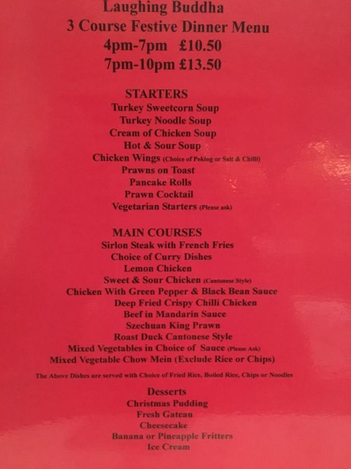 Menu at Laughing Buddha restaurant, Glasgow