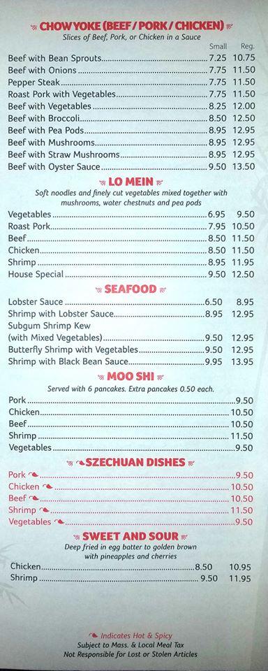 Menu at Lucky Corner restaurant, Haverhill