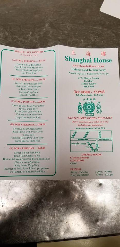 Menu at Shanghai House fast food, Emerson Valley