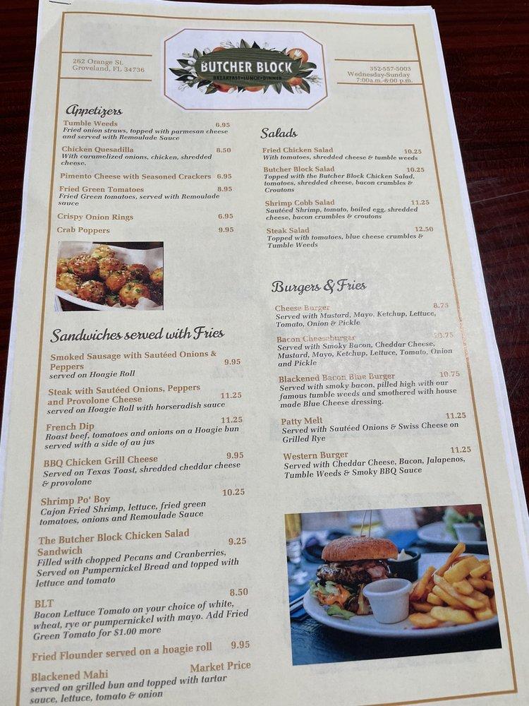 Menu at The Butcher Block Kitchen restaurant, Groveland