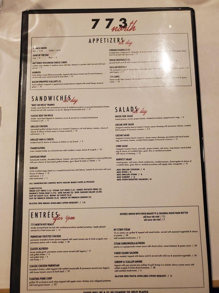 Menu at 773 North pub & bar, Grand Island