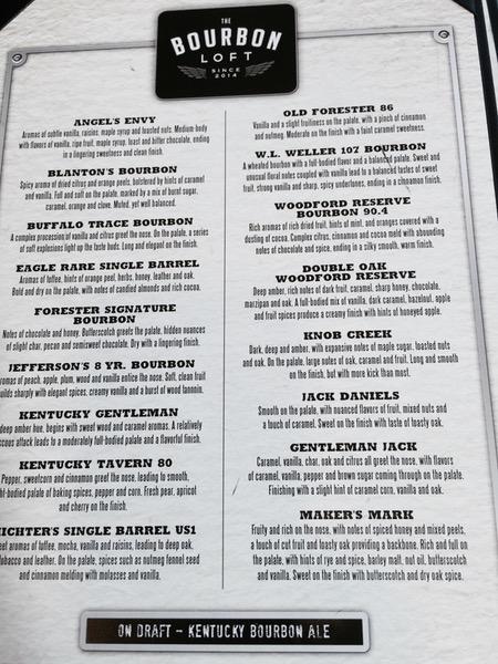 Menu at Bourbon Loft pub & bar, Louisville