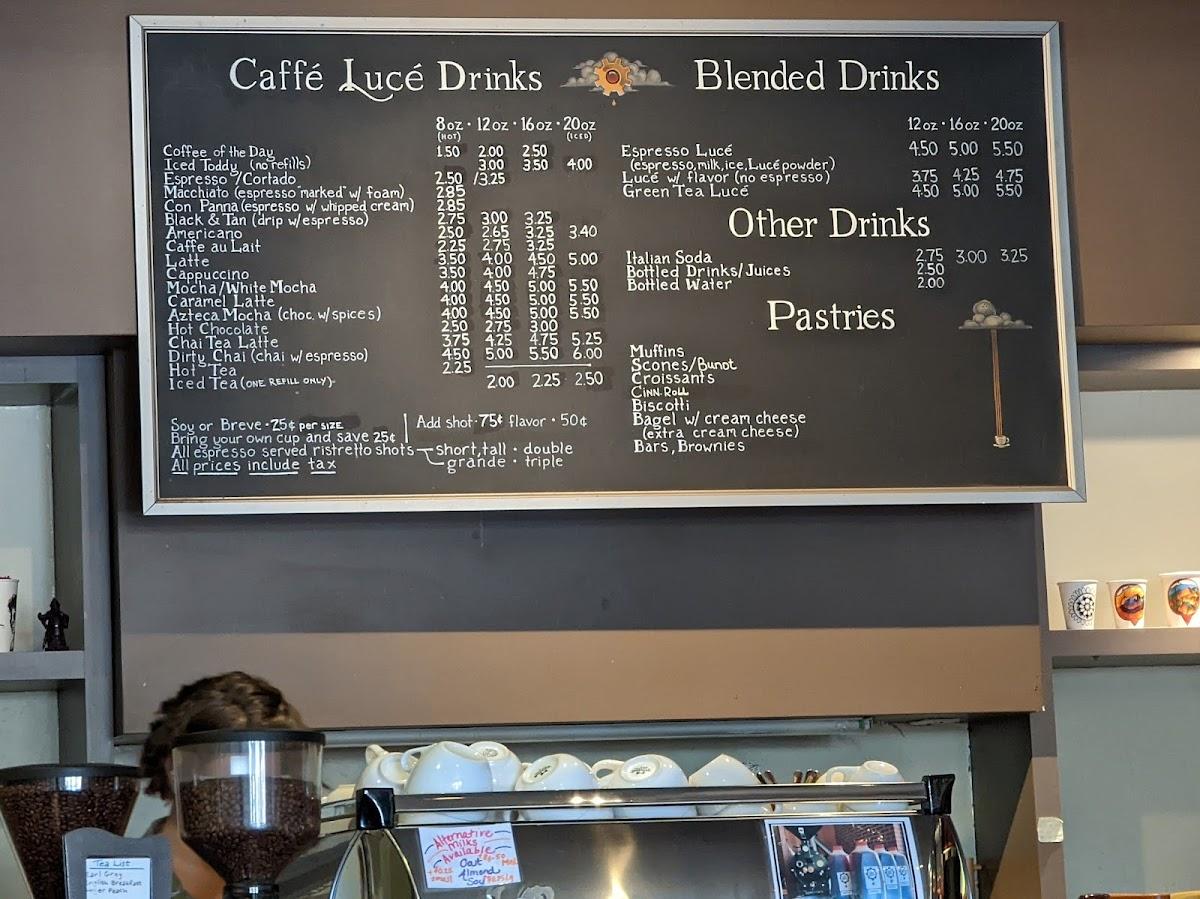 Menu at Caffe Luce cafe, Tucson, N Campbell Ave