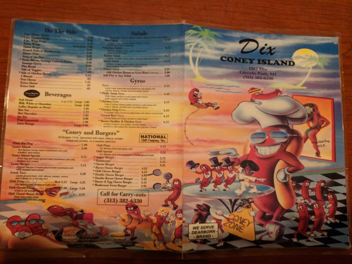 Menu at Dix Coney Island restaurant, Lincoln Park, Dix Hwy
