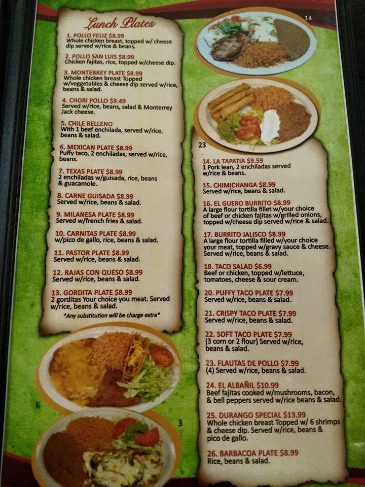Menu at El Jimador Don Pilo restaurant, Marble Falls