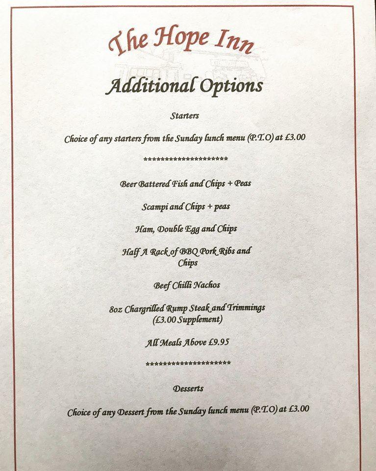 Menu at The Hope Inn pub & bar, Hythe