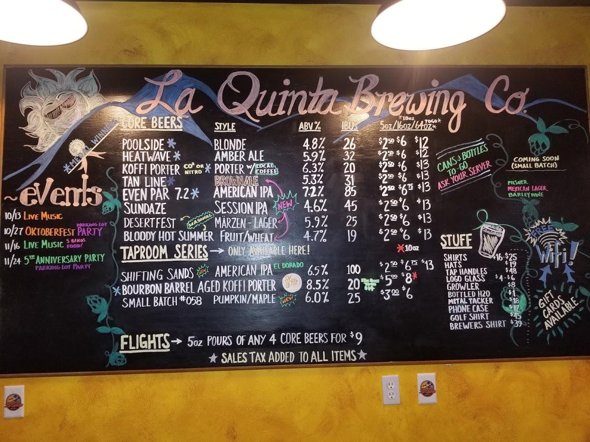 Menu at La Quinta Brewing Co. pub & bar, La Quinta