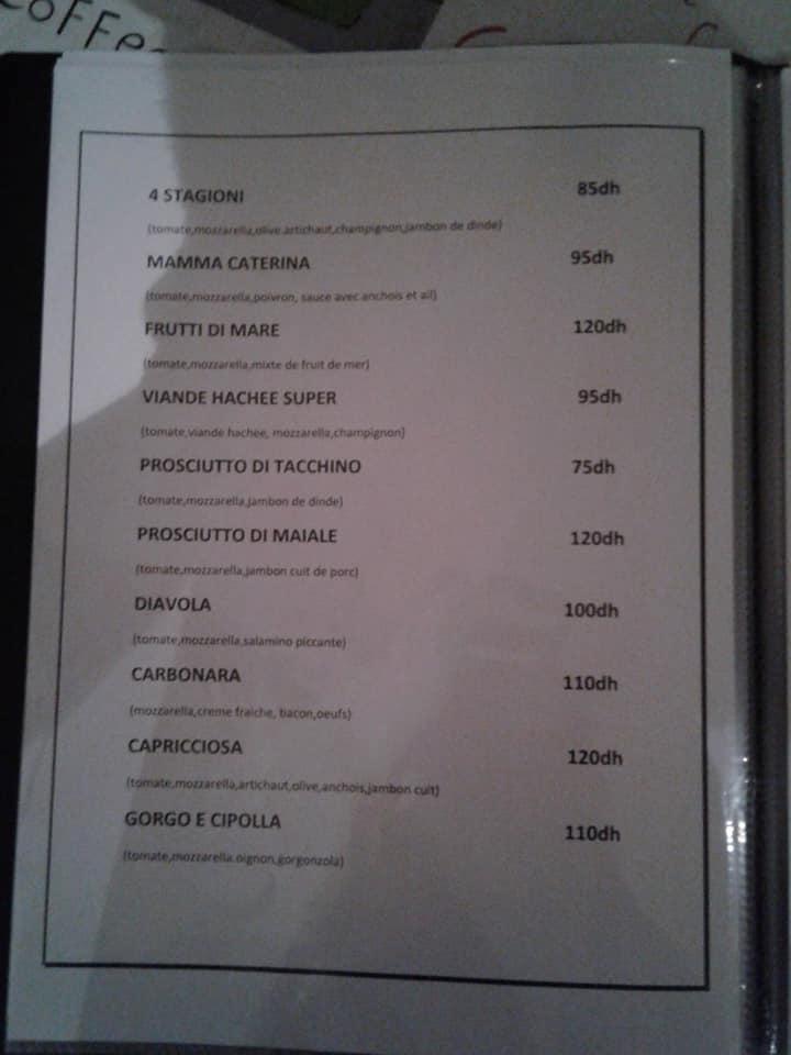 Menu at Mamma Caterina restaurant, Agadir