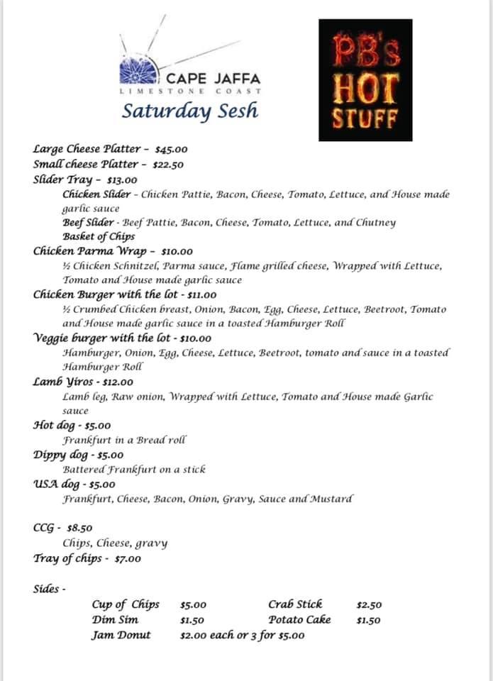 Menu at PB's Hot Stuff restaurant, Glencoe