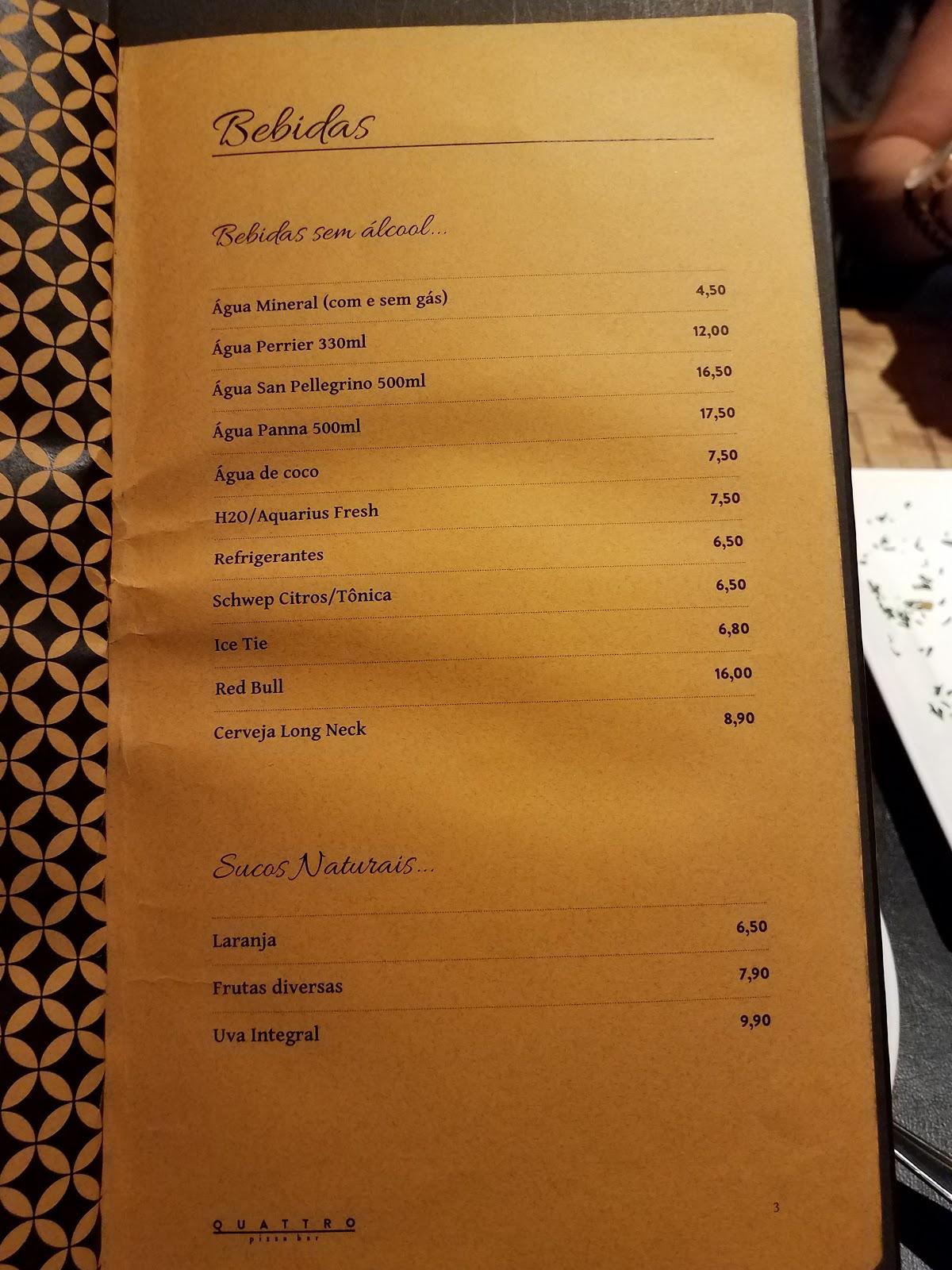 Menu em Quattro Pizza Bar, Brasília