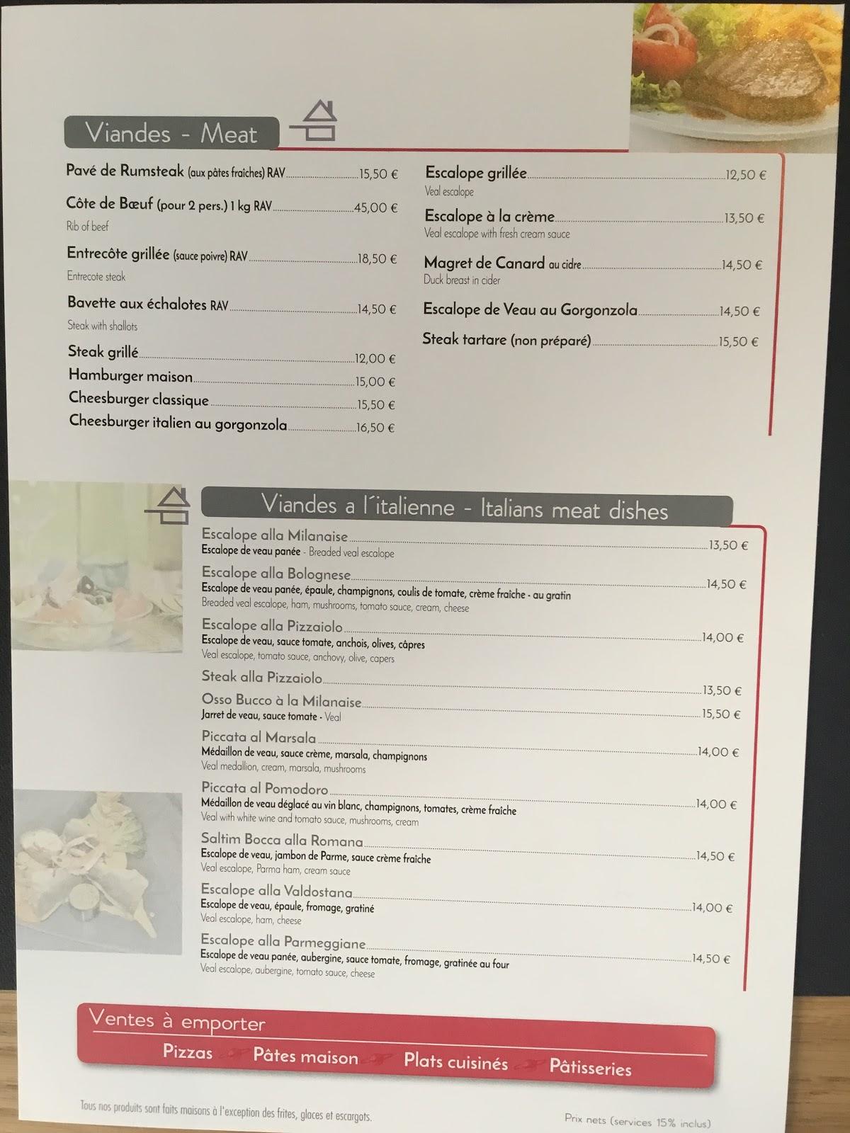 Menu au Galiléo restaurant, Erdeven