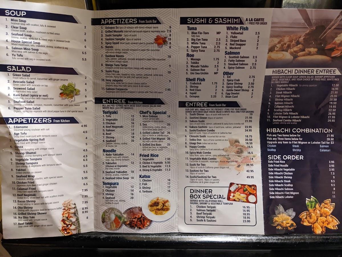 Menu at Sakura Japanese Steakhouse and Sushi Bar, Hagerstown