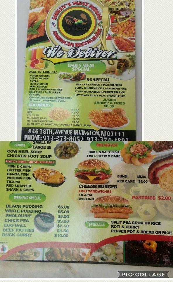 Menu at Smiley's West Indian American Restaurant, Irvington