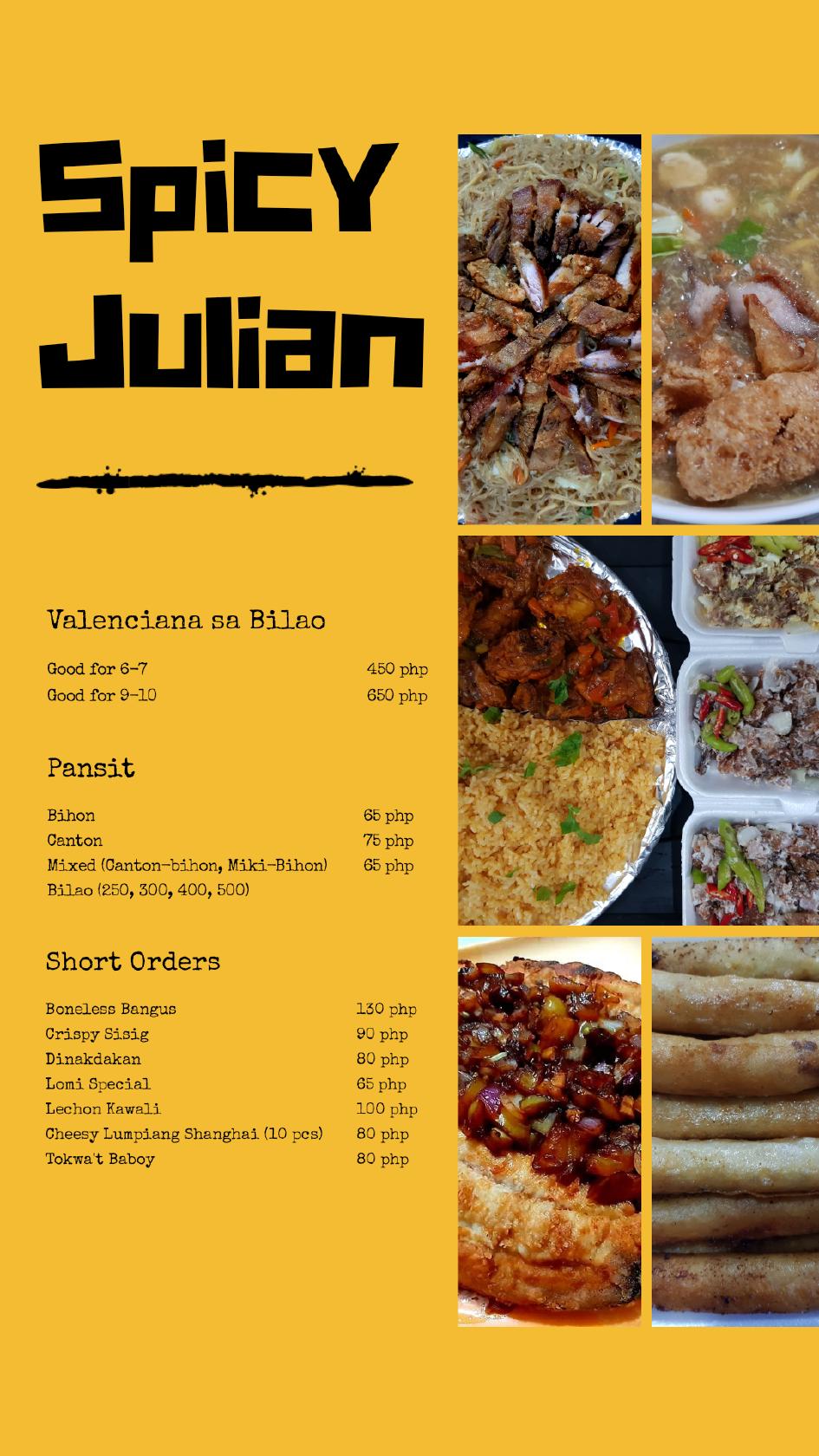 Menu at Spicy Julian restaurant, San Jose del Monte City