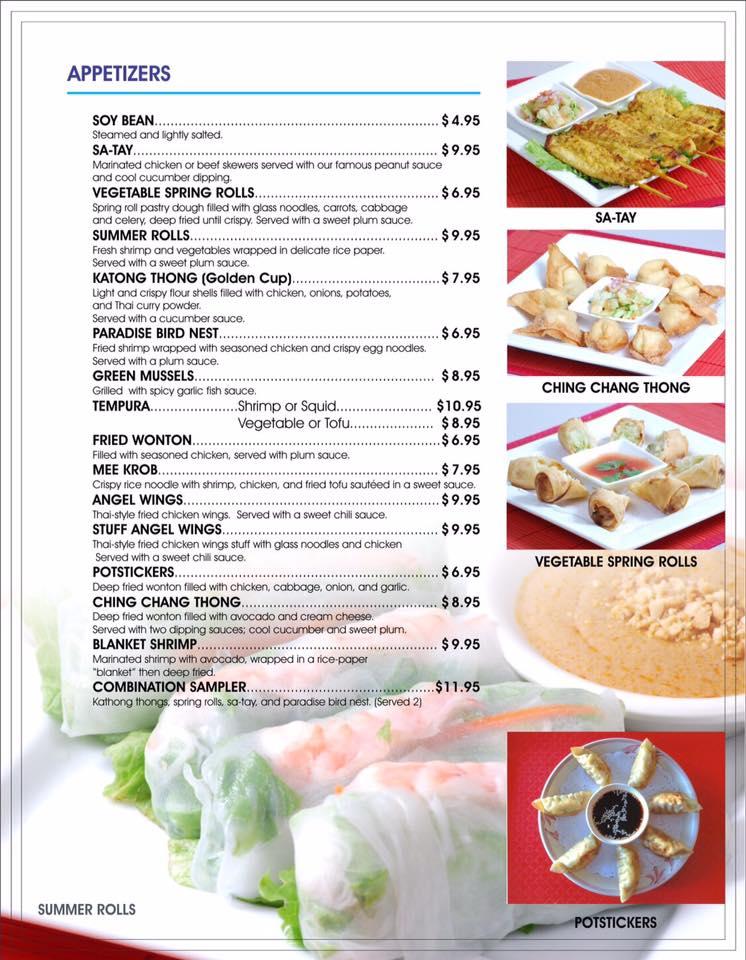 Menu at Thai Paradise Restaurant, San Clemente