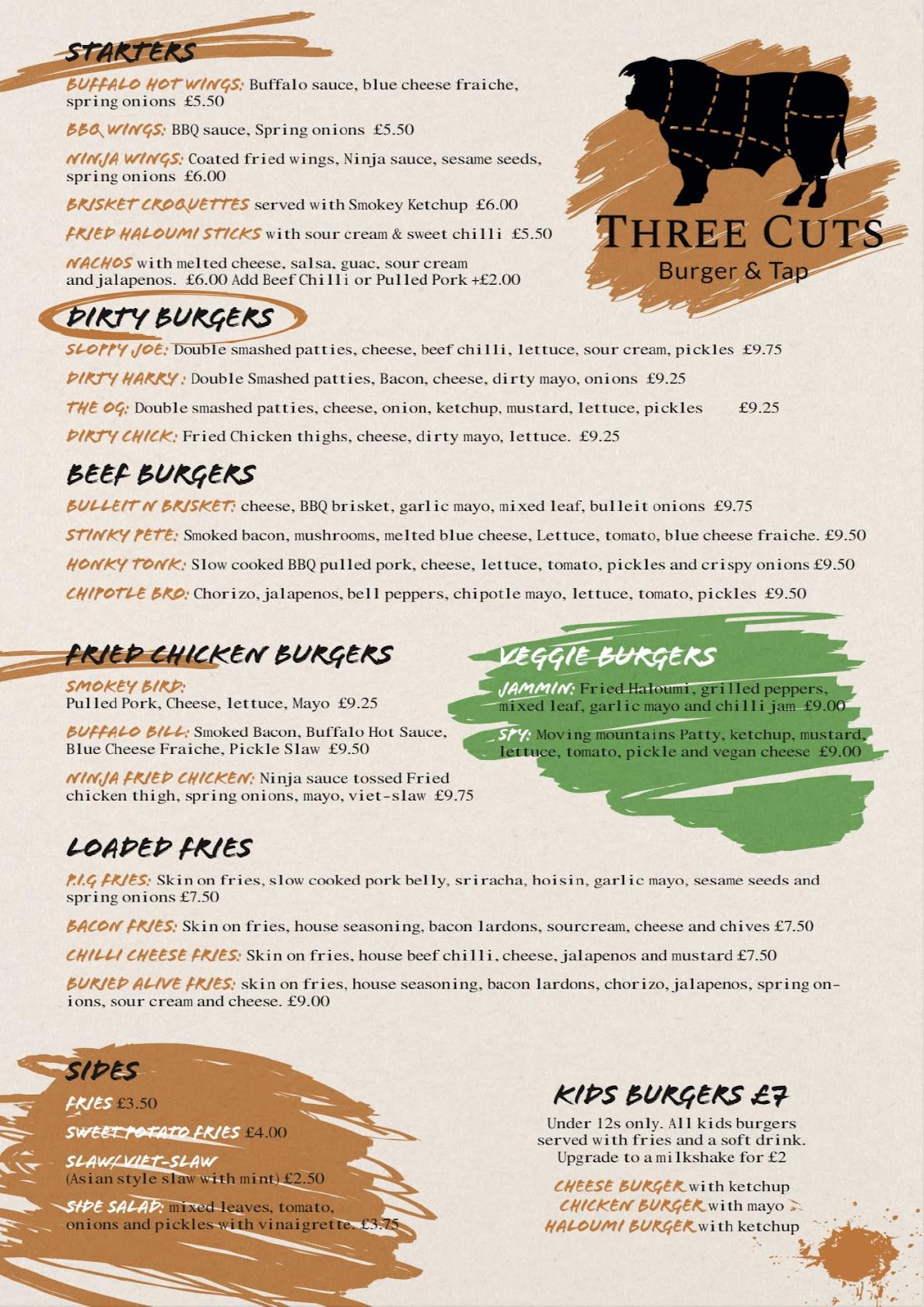 Menu at Three Cuts Burger & Tap steakhouse, Portsmouth