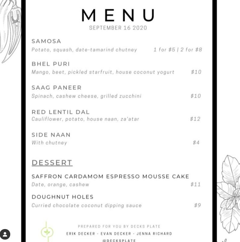 Menu at Deck's Plate, Sarasota