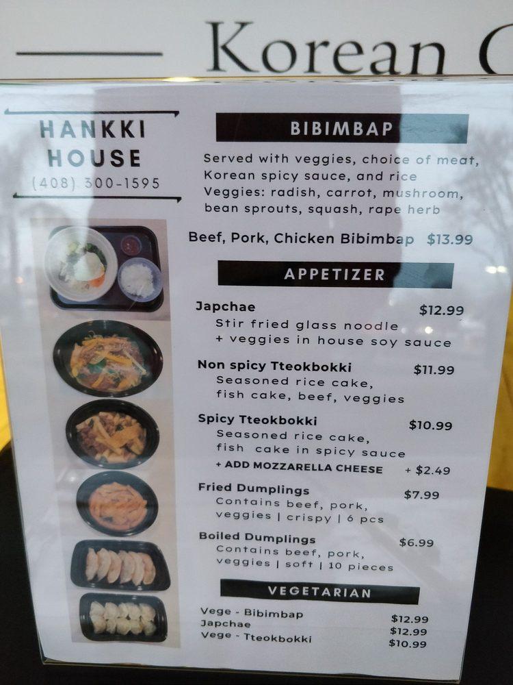 Menu at Hankki House restaurant, San Jose