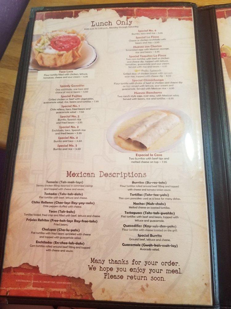 Menu at La Finca Mexican Restaurant, Ashland, Greenup Ave