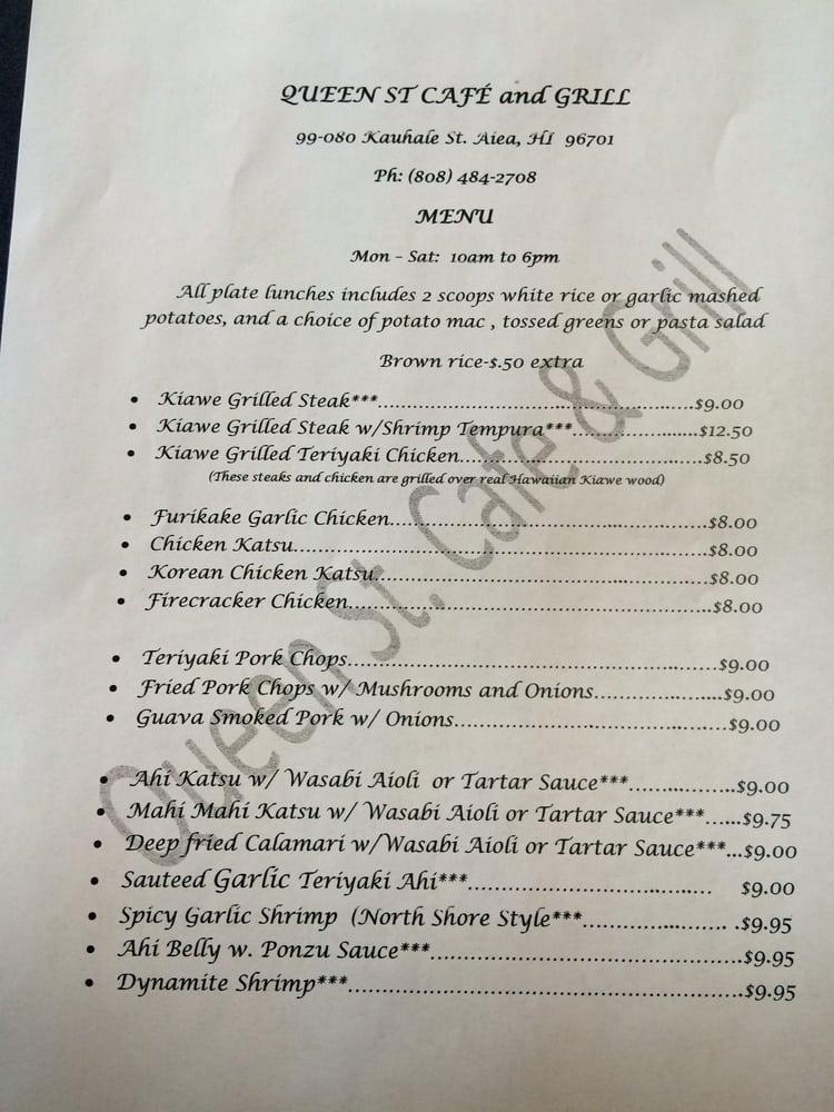 Menu at Queen Street Cafe & Grill, Aiea