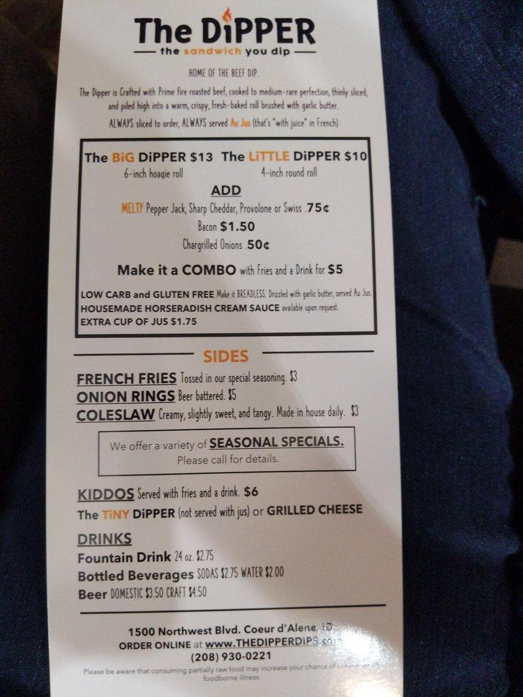 Menu at The DiPPER restaurant, Coeur d'Alene