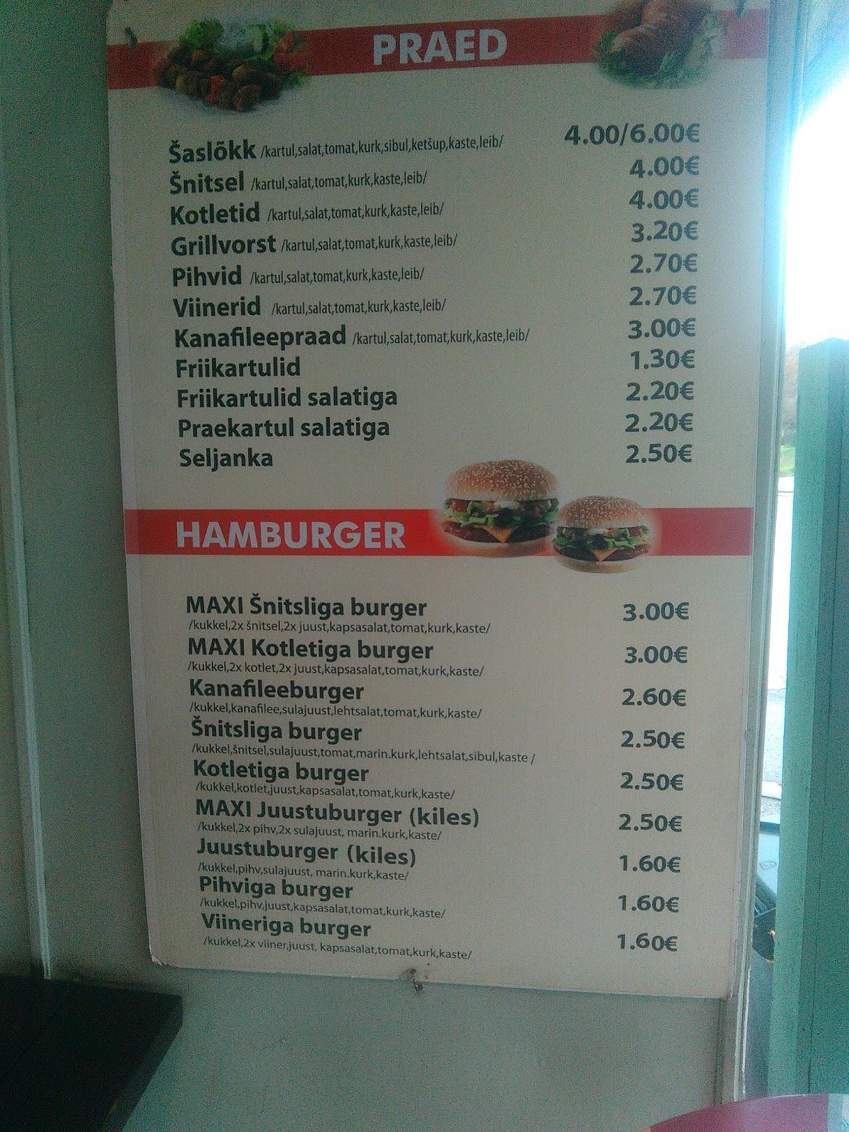 Menu at 12 Tooli restaurant, Tartu