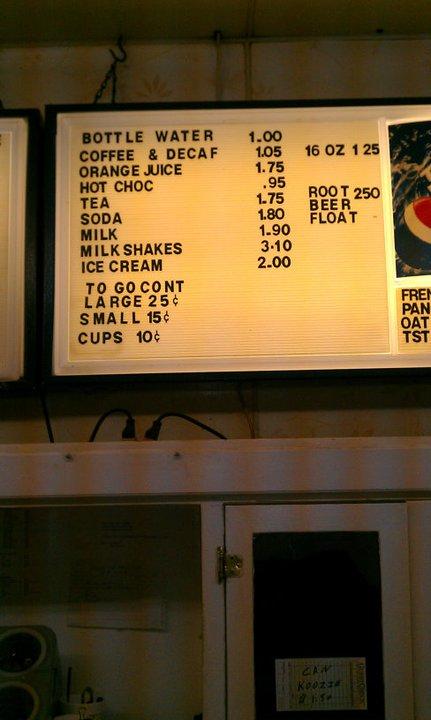 Menu at Bill's Toasty Shop restaurant, Taylorville