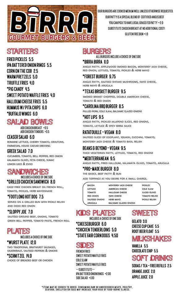 Menu at Birra Burger pub & bar, Matthews