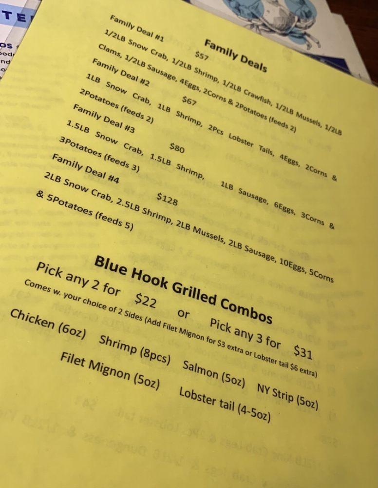 Carta de Blue Hook Cajun Seafood & Bar, Wichita
