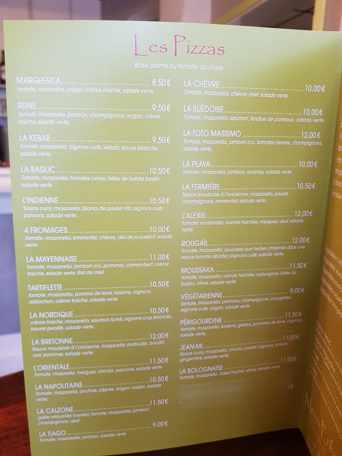 Menu at La Basilic restaurant, Mayenne