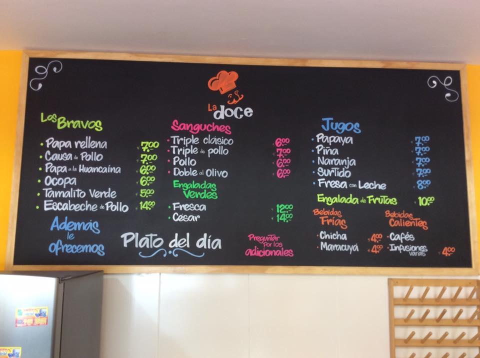 Menu at La DOCE restaurant, Surquillo