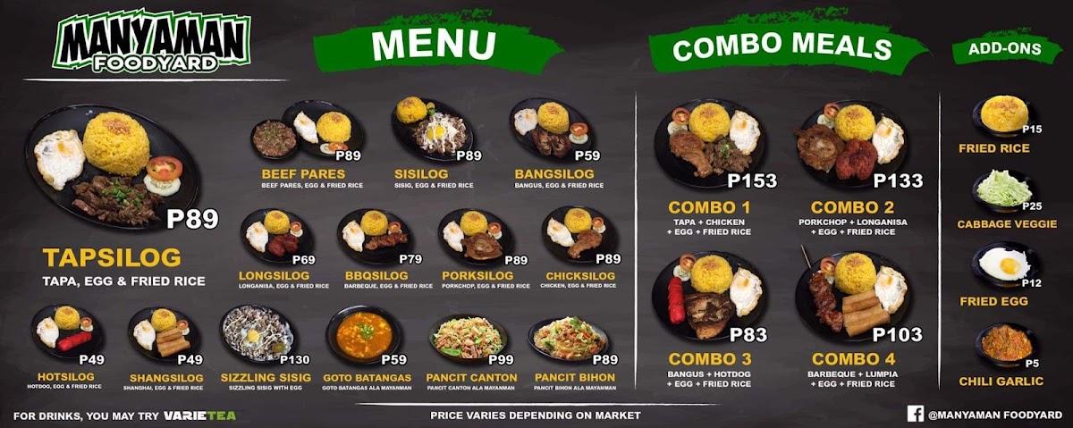 Menu at Manyaman Foodyard restaurant, Dasmariñas