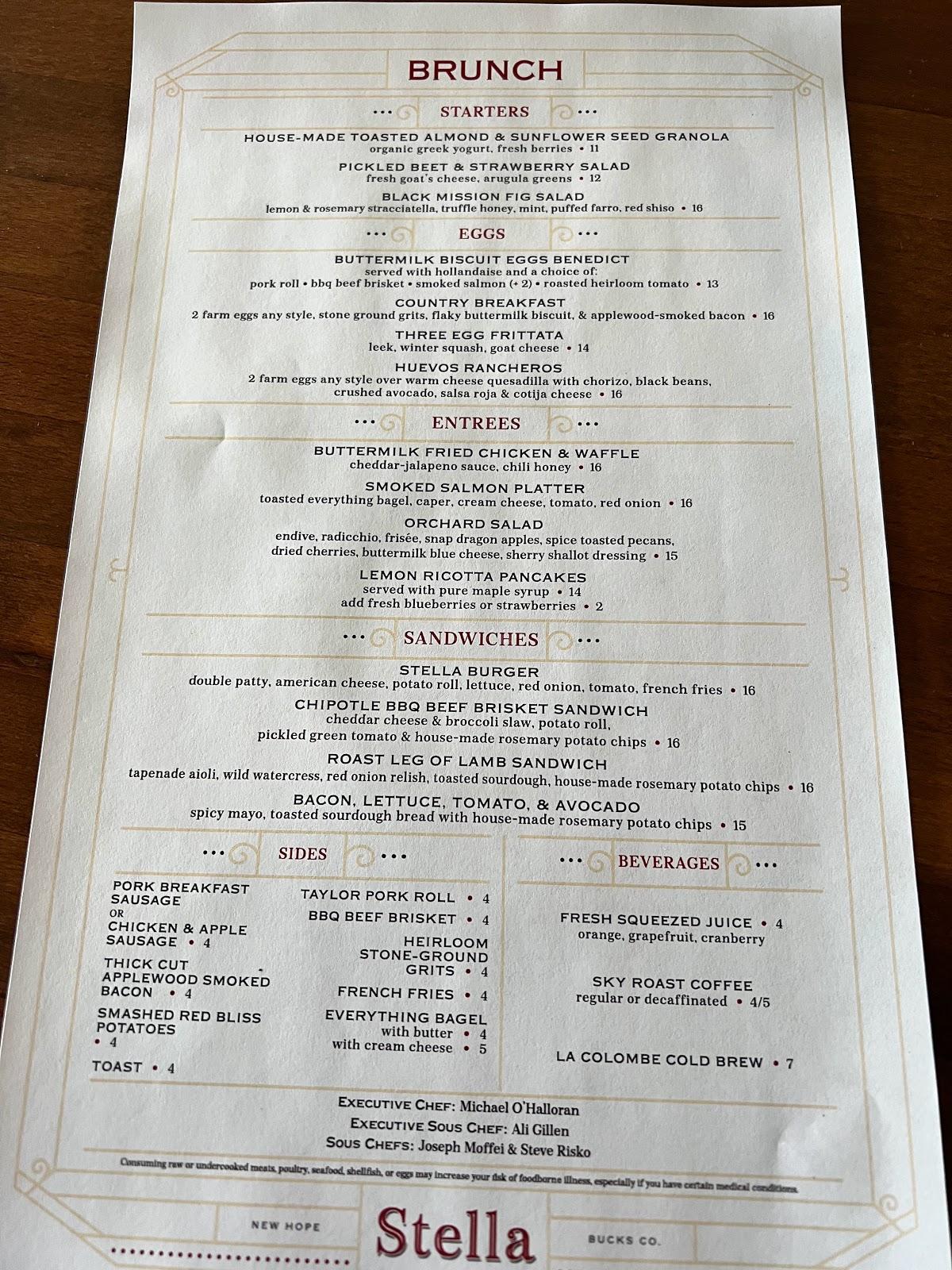 Menu at Stella of New Hope pub & bar, New Hope
