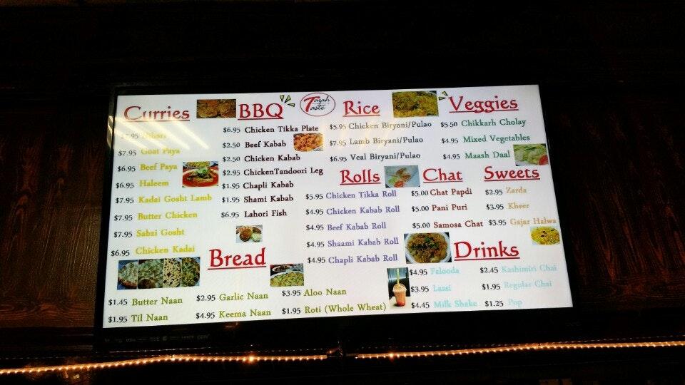 Menu at Tazah Taste restaurant, Mississauga, A Hurontario St