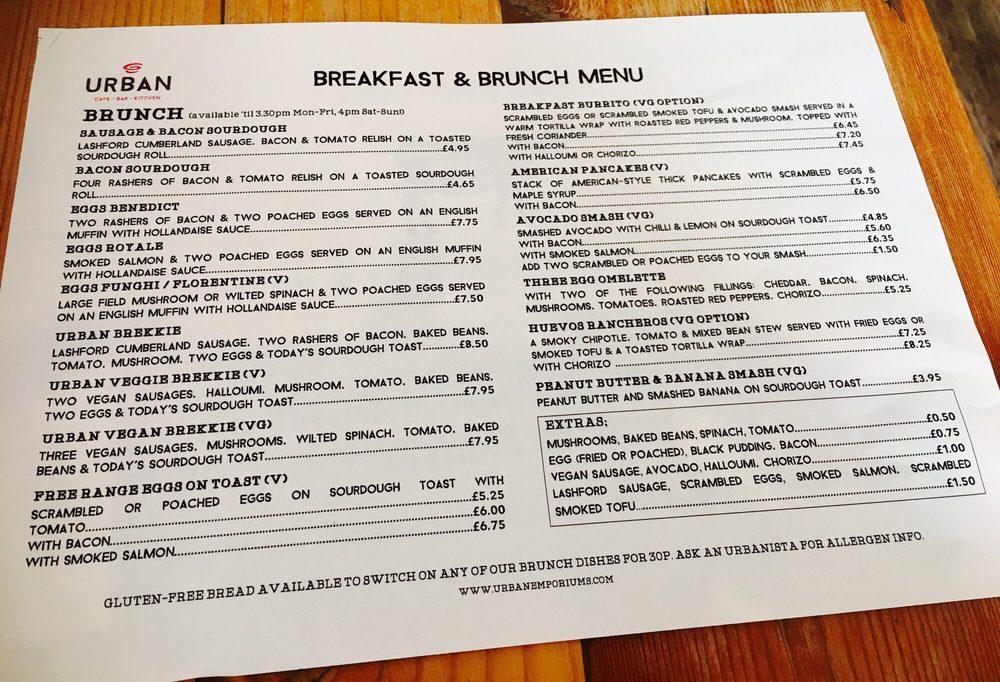 Menu at Urban Cafe / Bar / Kitchen - Jewellery Quarter, Birmingham, The ...