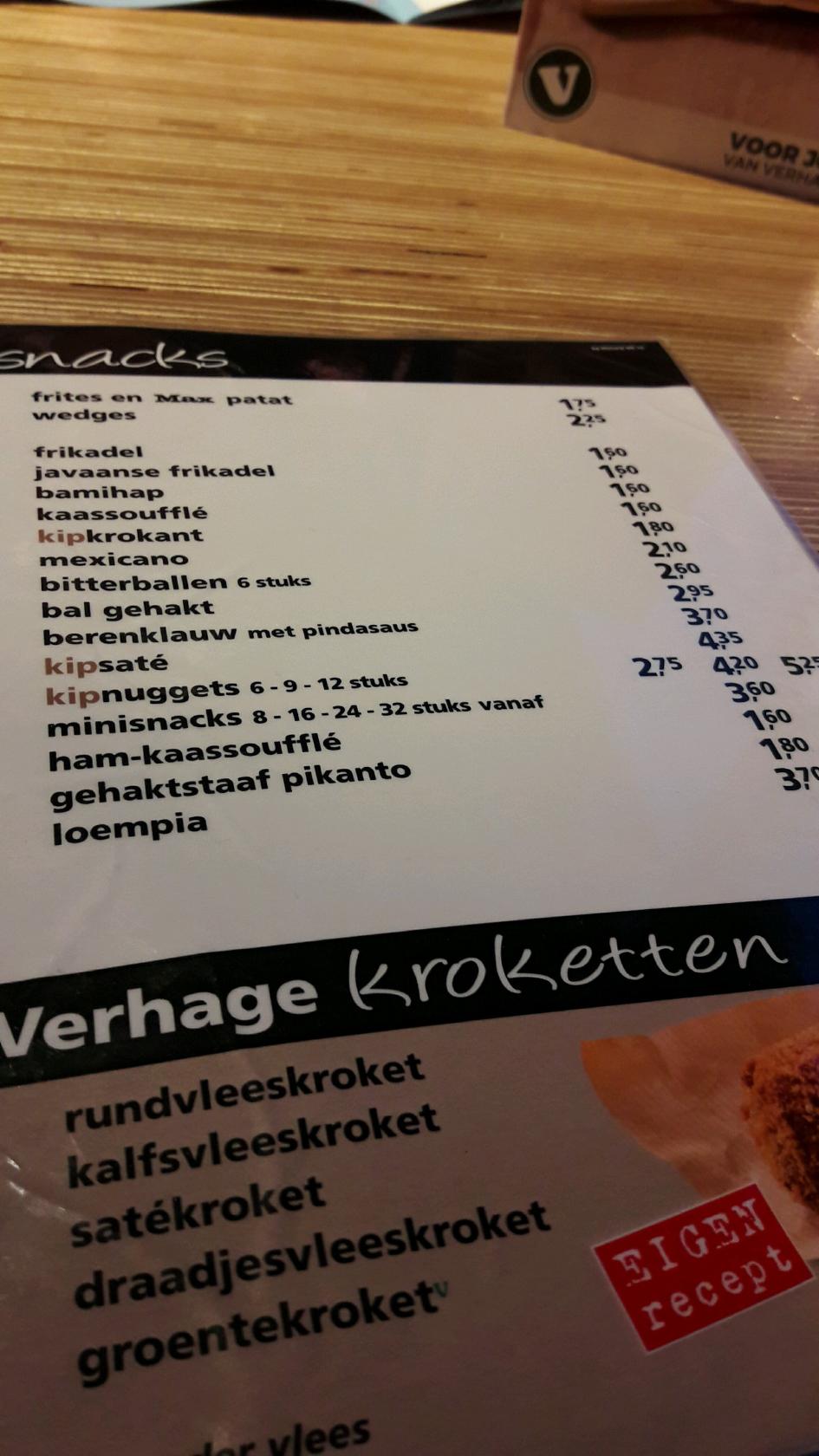 Menu at Verhage Hoofddorp, Hoofddorp