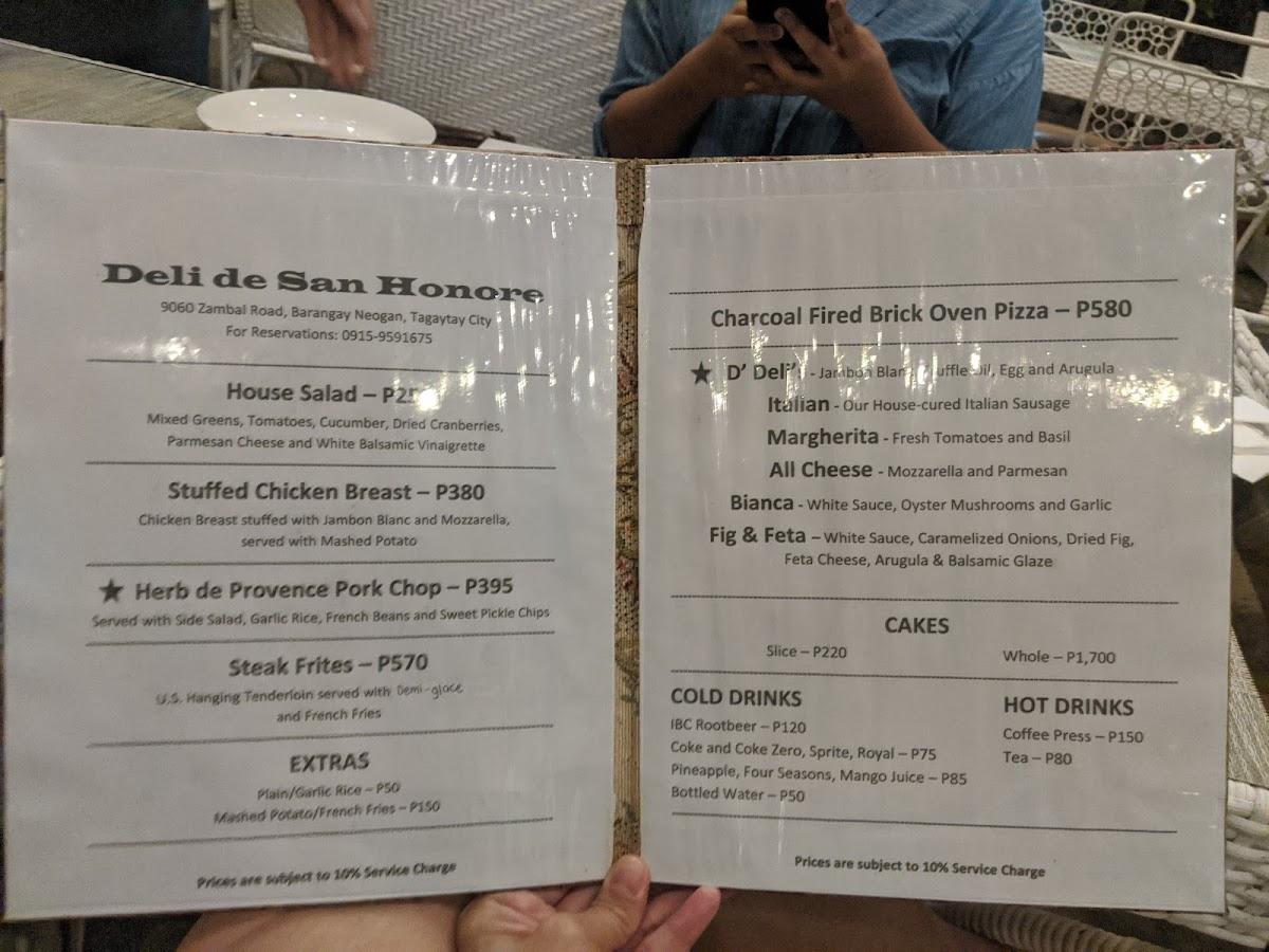 Menu at Deli de San Honore restaurant, Laurel, Zambal Road