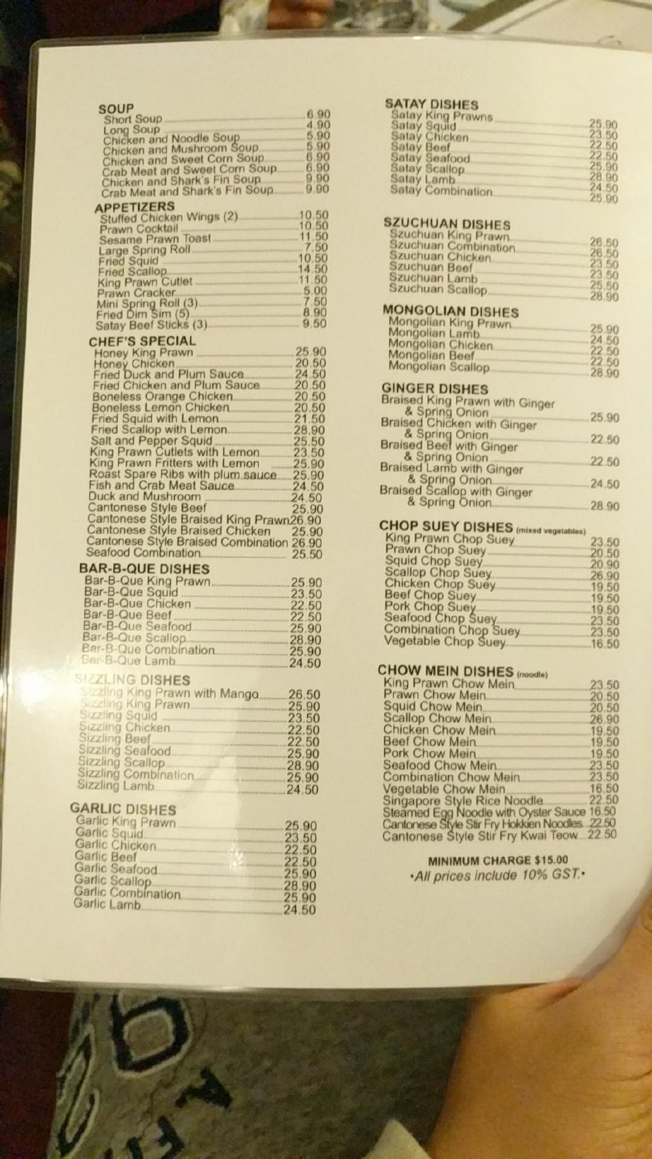 Menu at Golden Orient Chinese Restaurant, Esperance
