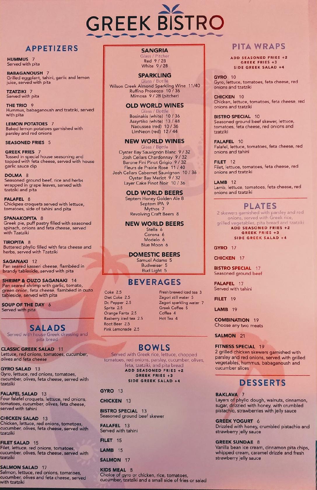 Menu at Greek Bistro Authentic Greek Cuisine restaurant, Laguna Hills