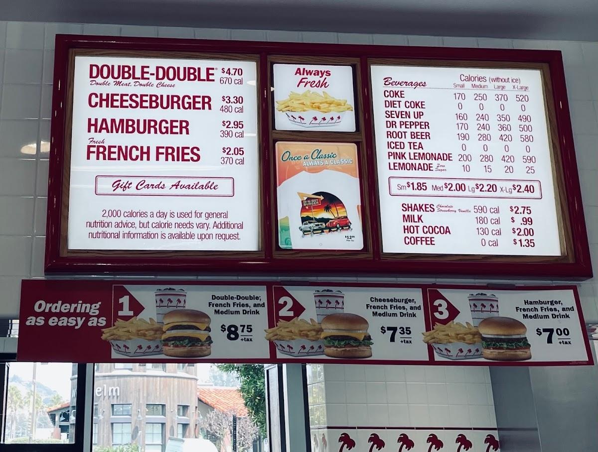 Menu at In-N-Out Burger fast food, Mill Valley, 798 Redwood Hwy