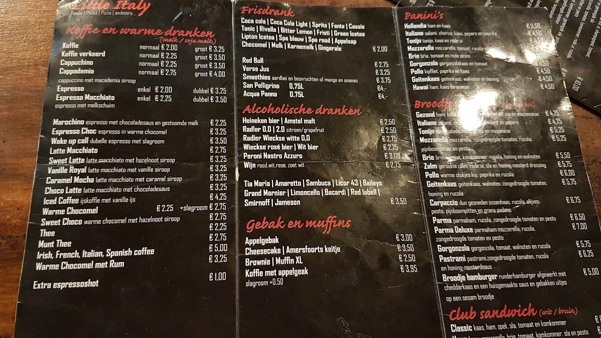 Menu at Little Italy, Amersfoort