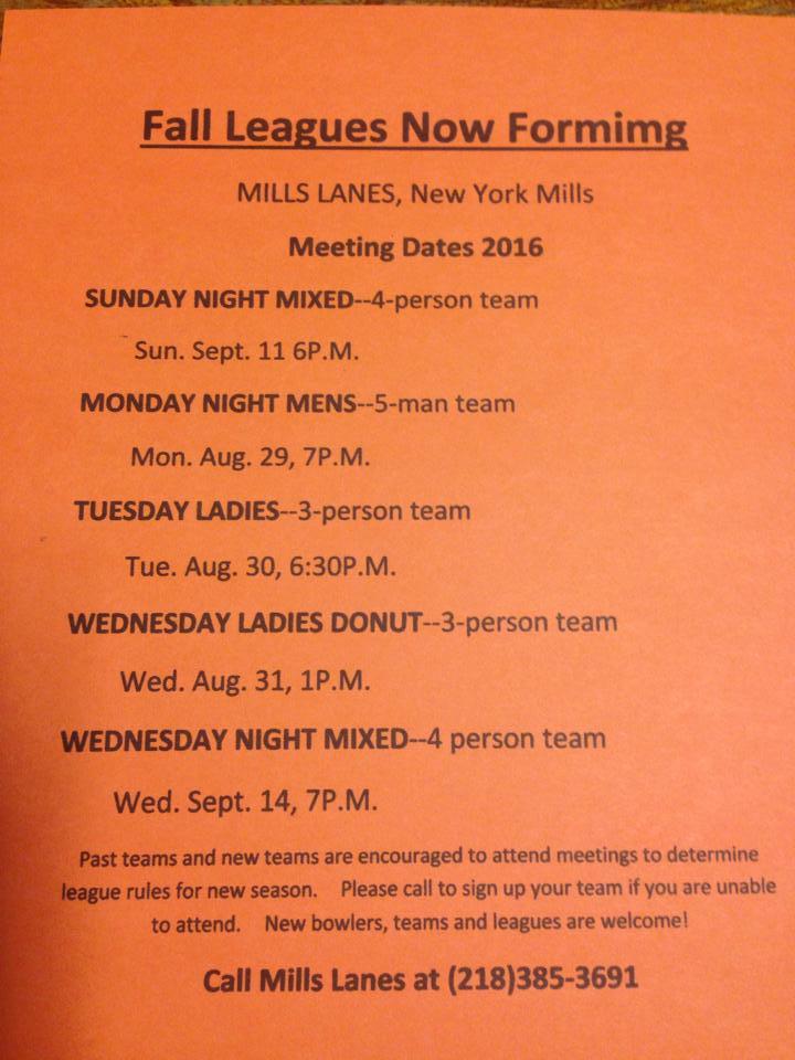Menu at Mills Lanes & Lucky Strike restaurant, New York Mills