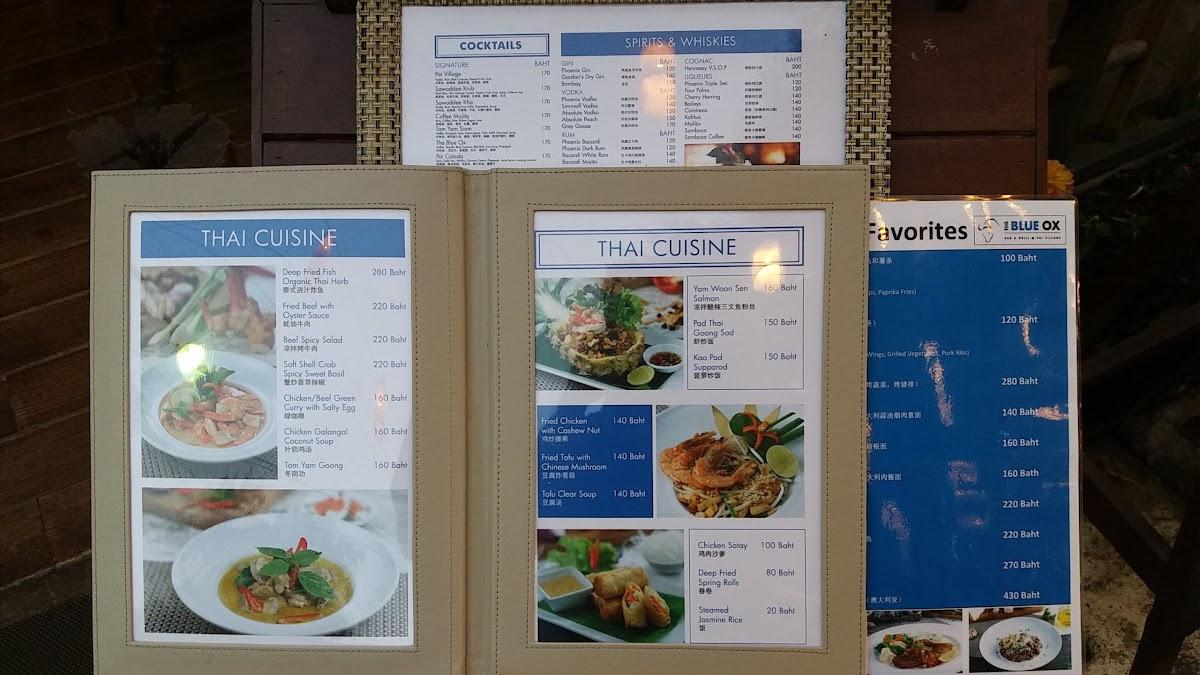 Menu at Blue Ox restaurant, Pai