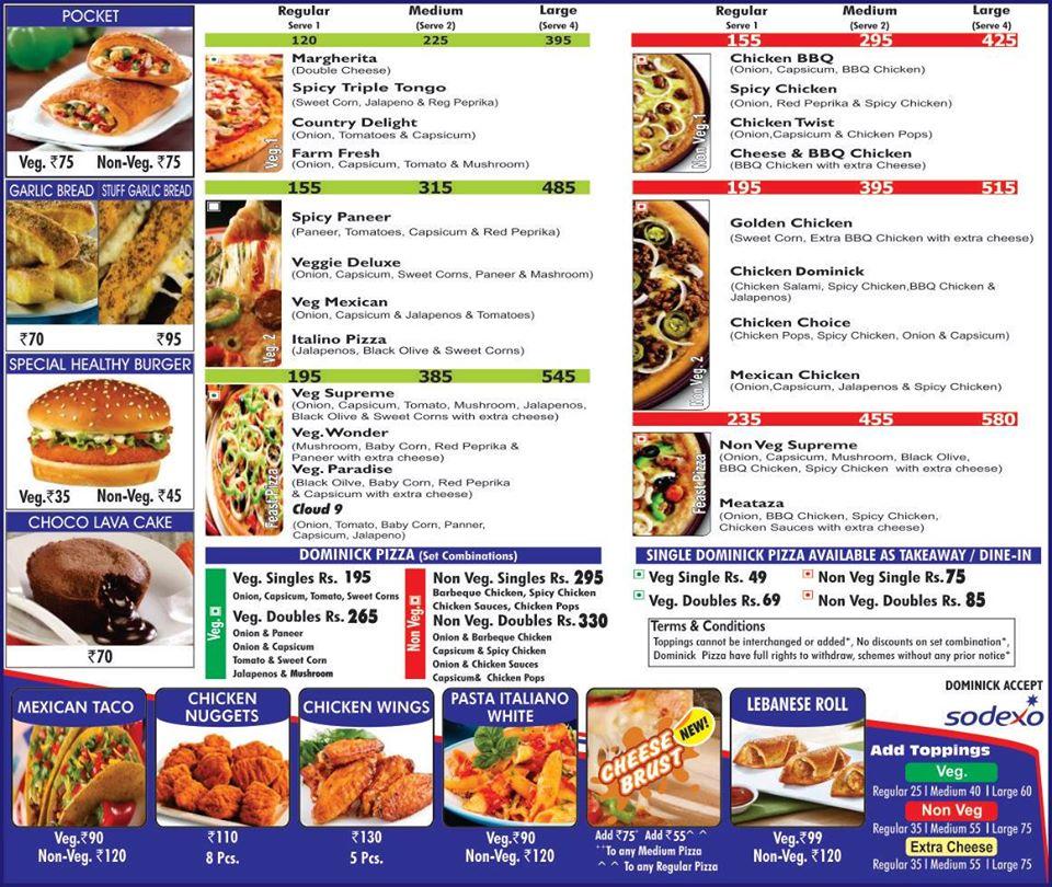 Menu at Dominick Pizza, Zirakpur, SCF-14 Main Market Baltana