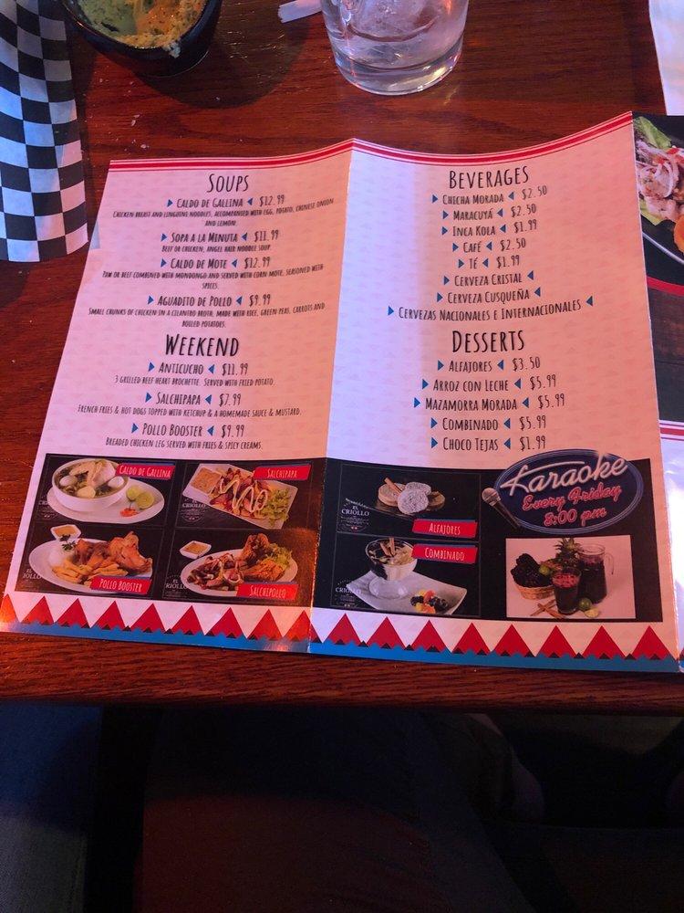 Menu at El Criollo Peruvian Cuisine restaurant, City of Industry