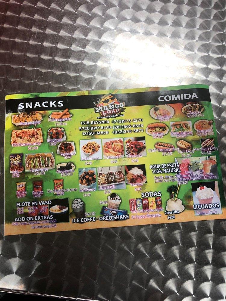 Menu at El mango Loko Copperfield pub & bar, Houston