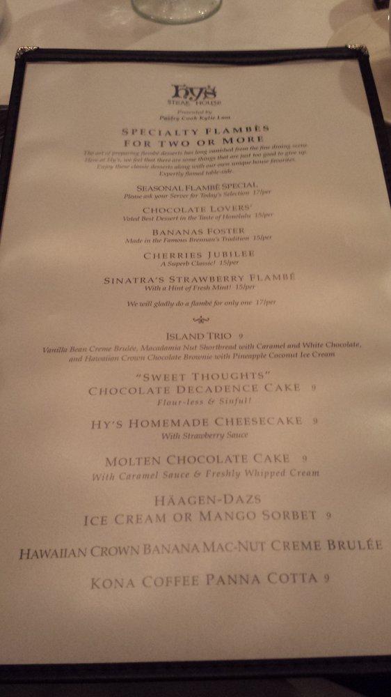 Menu at Hy's Steak House steakhouse, Honolulu