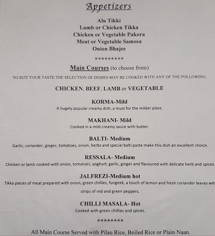 Carta de Indian Ocean Restaurant Clonmel, Clonmel